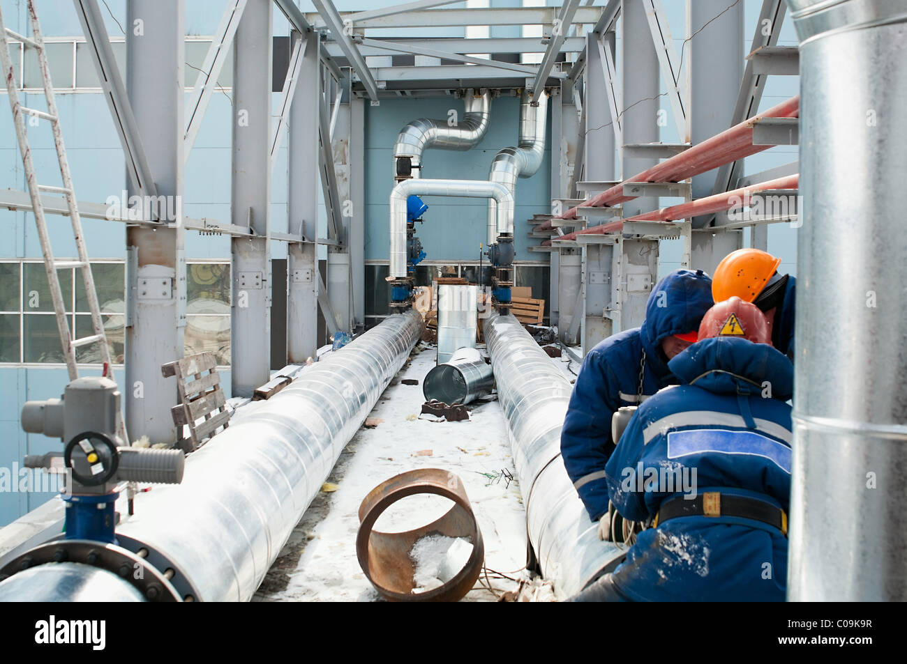 Installation of the central substation at the plant in Russia. Three ...