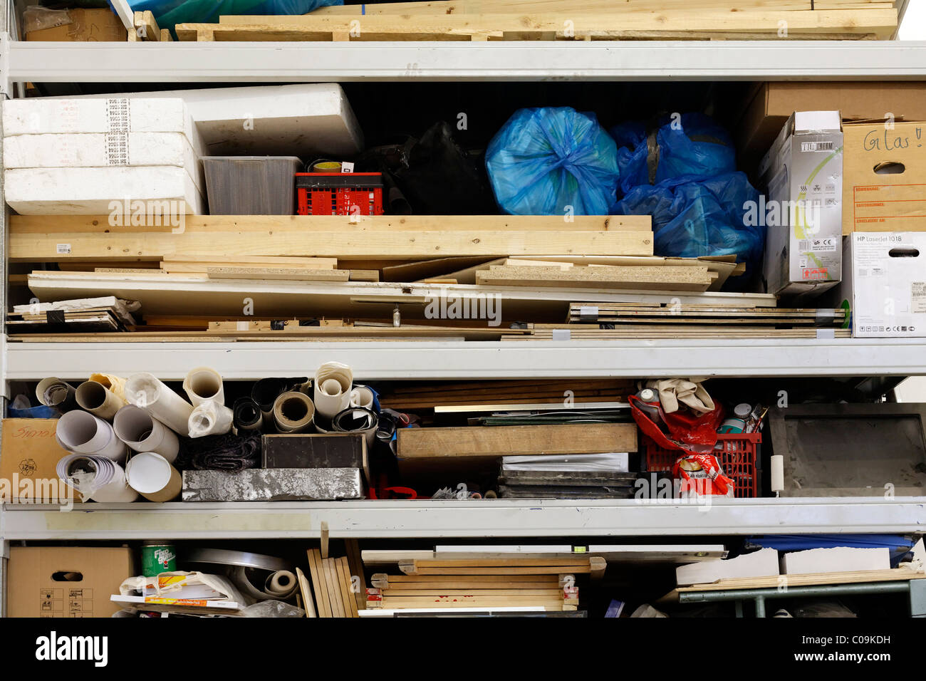 Messy shelf with utensils of art students, tour Kunstakademie Art ...
