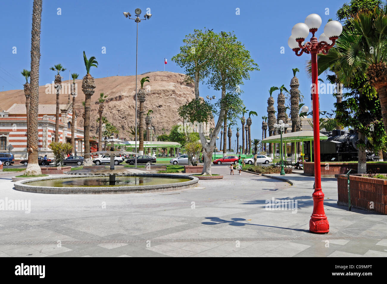 City view, Plaza Colon square, El Morro, mountains, landmark, Arica ...
