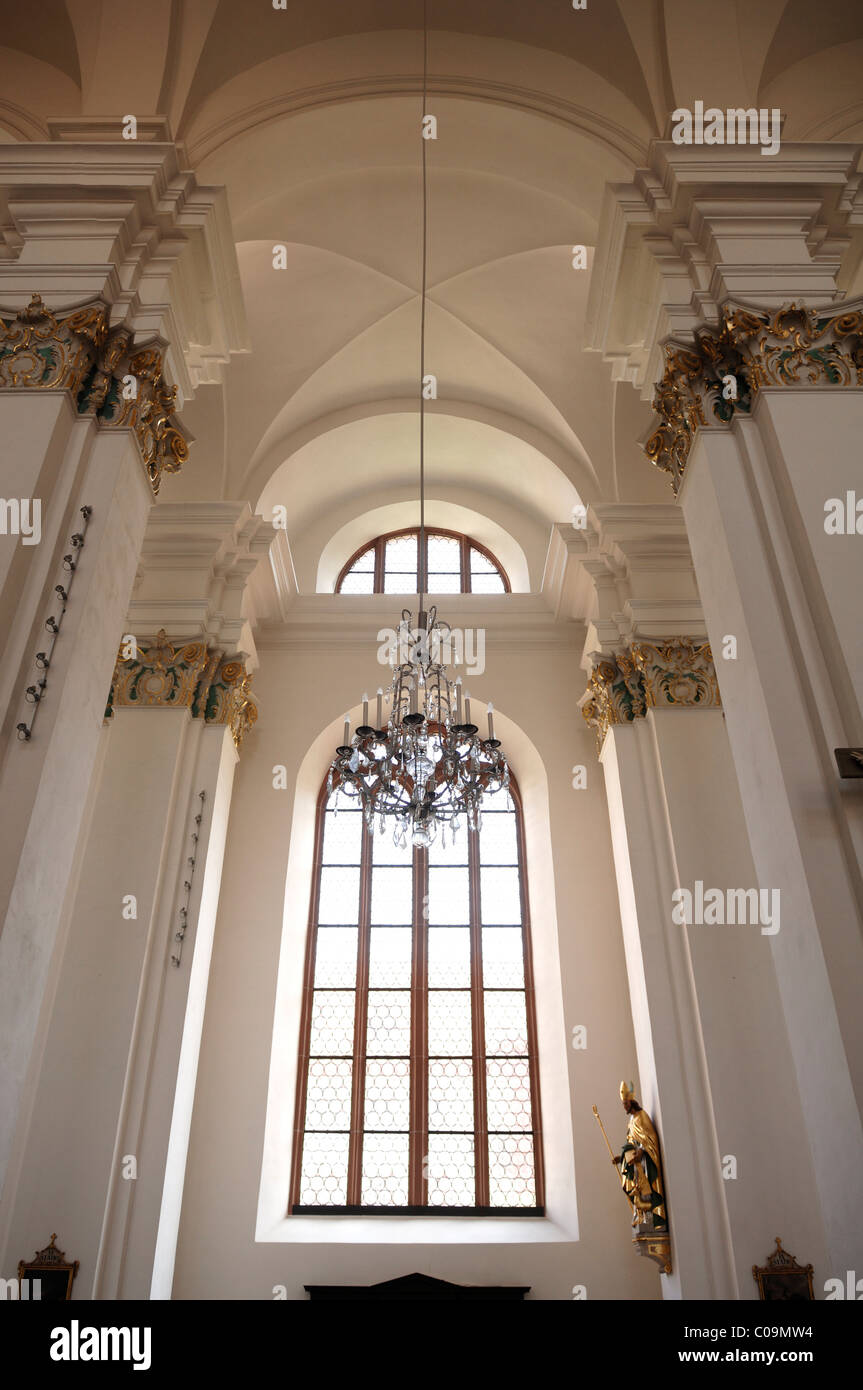 Church window with columns and ceiling vault of the Jesuit church ...