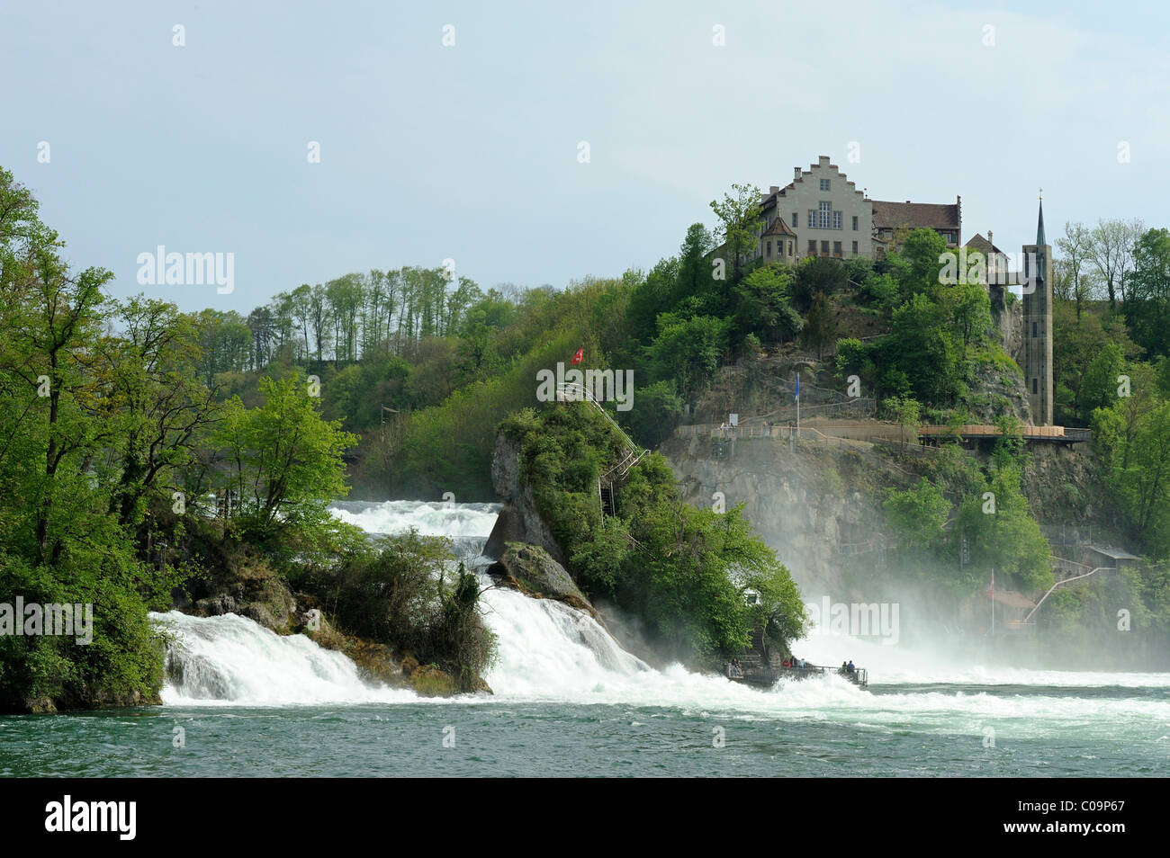 Laufen Castle at the Rhine Falls with characteristic rocks in the ...