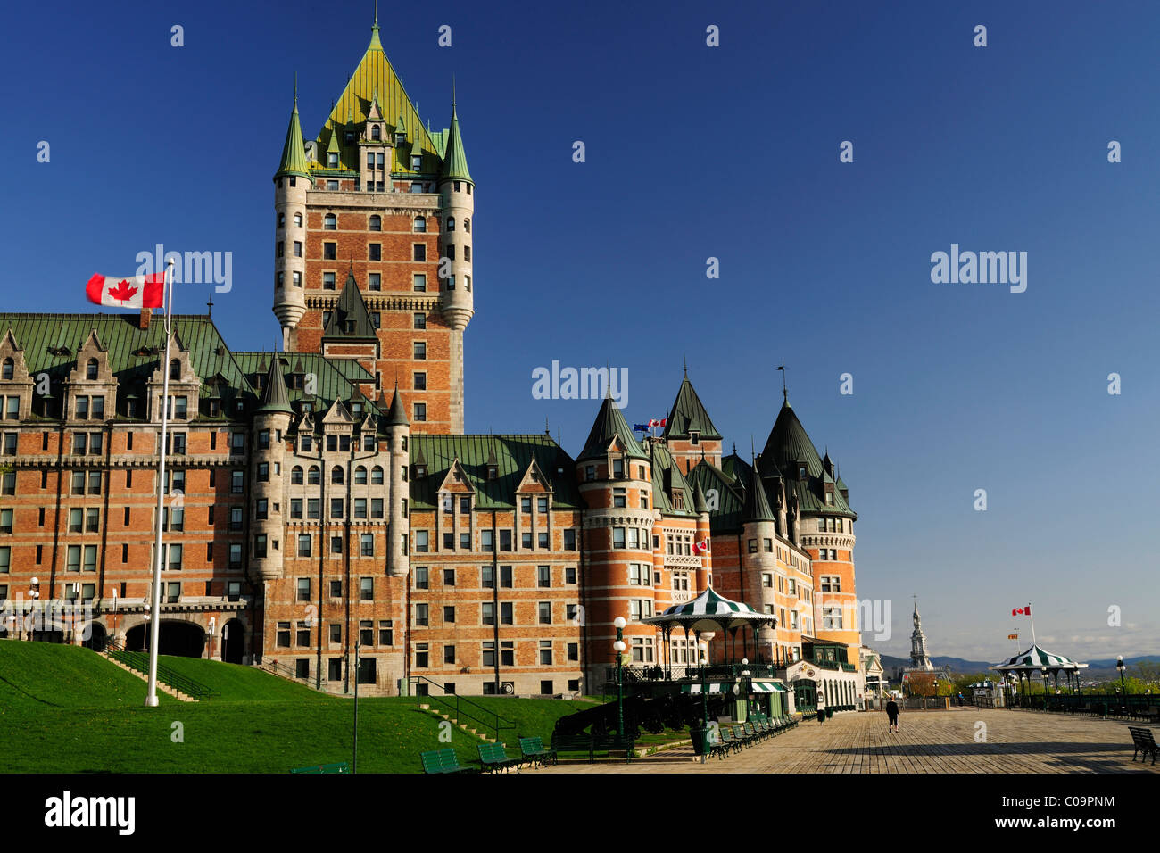 Chateau Frontenac castle in the historic old town of Quebec City ...