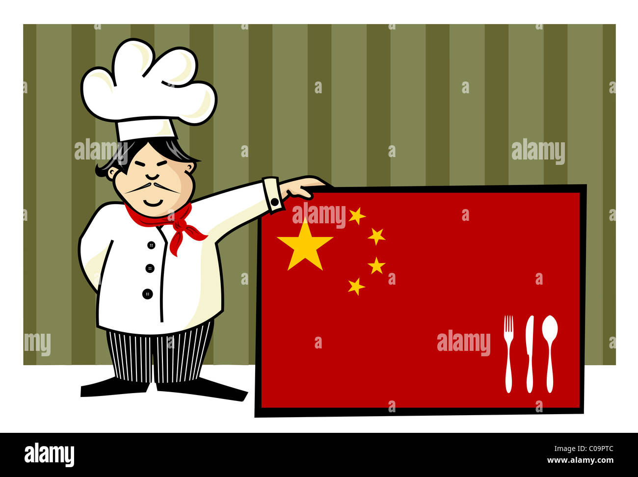 Chef of chinese cuisine. Food, restaurant, menu design with cutlery ...