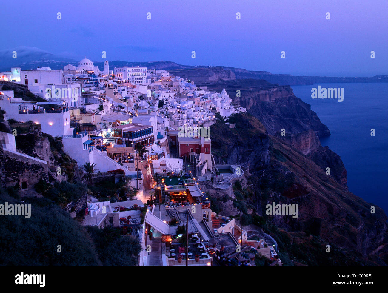 Town of Thira, Fira, on the crater rim, with typical Cycladic ...
