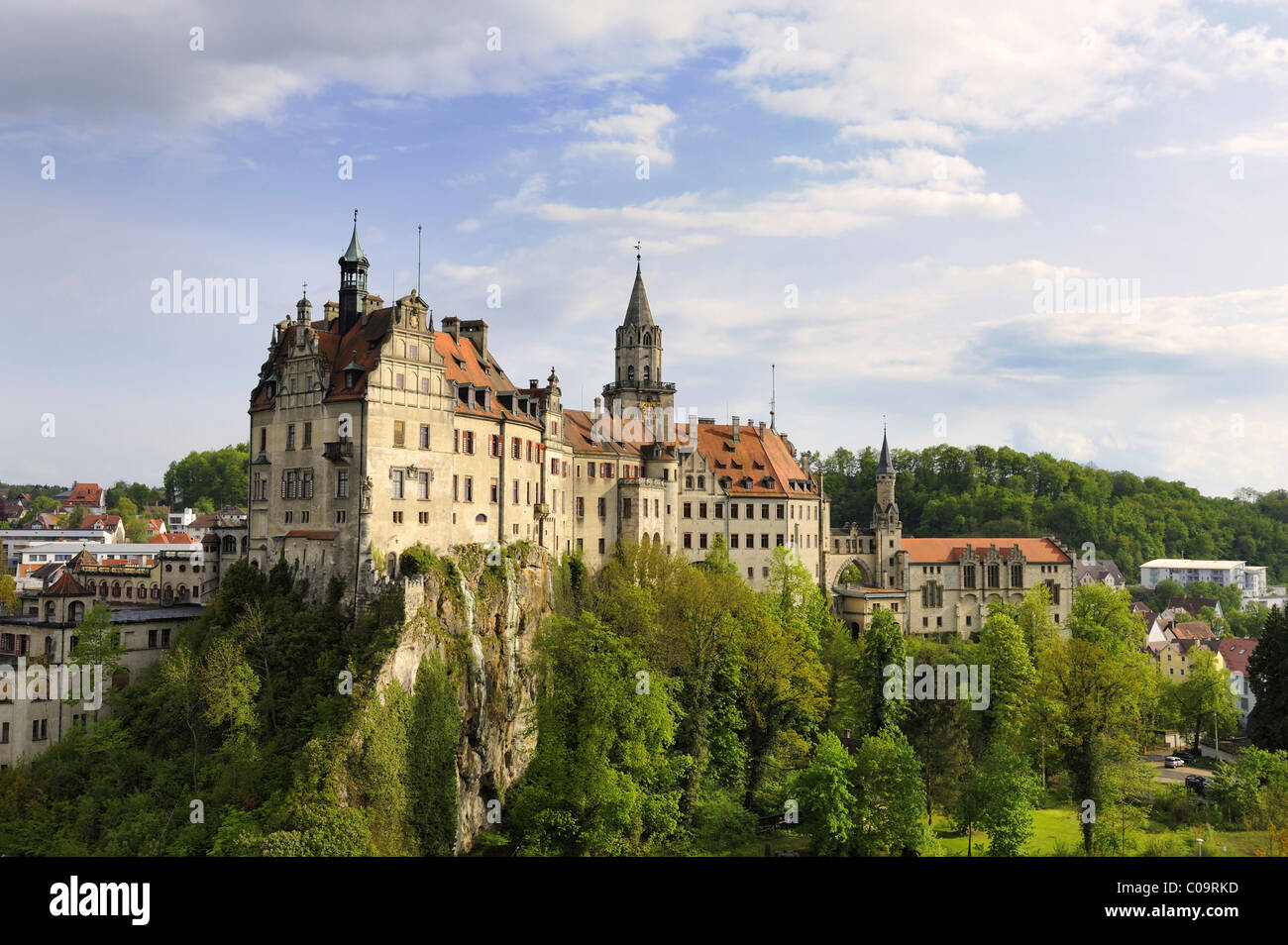 Schloss Sigmaringen castle in the evening sun, Landkreis Sigmaringen ...