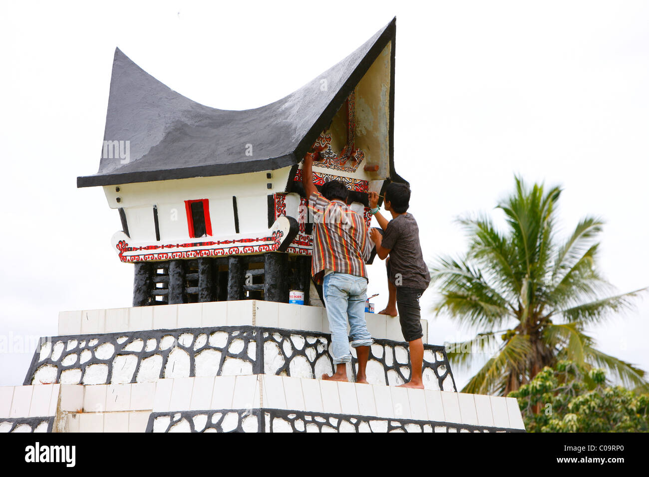 Men at a burial site, Batak culture, Samosir island, Lake Toba, Batak ...