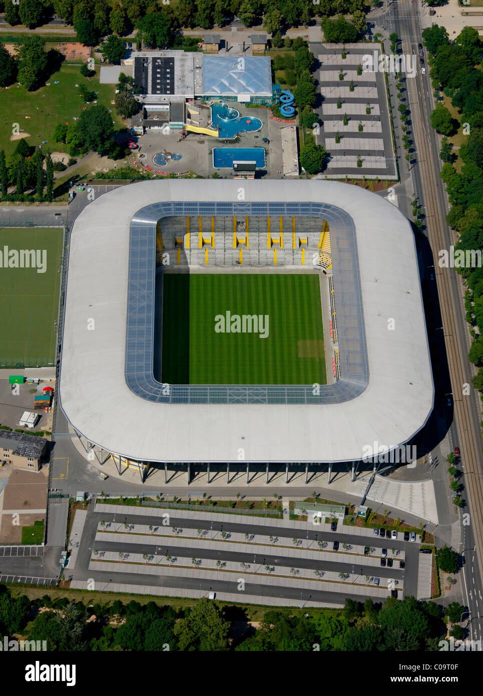 Aerial view, Rudolf-Habig-Stadion stadium, Dresden, Saxony, Germany ...