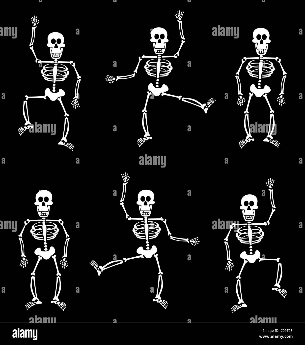 Halloween skeletons dancing on black background. Vector available Stock ...