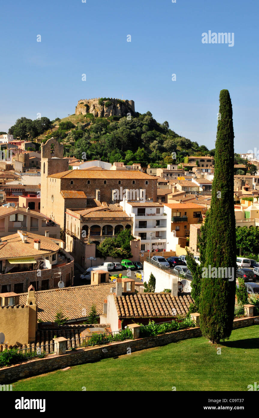 Overlooking the historic town of Begur with the remains of the castle ...