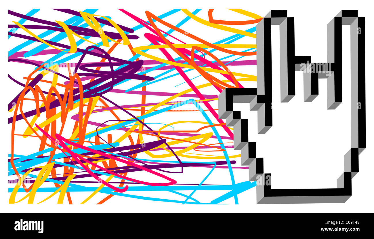 Hand cursor making the gesture of metal music with texture of grunge ...