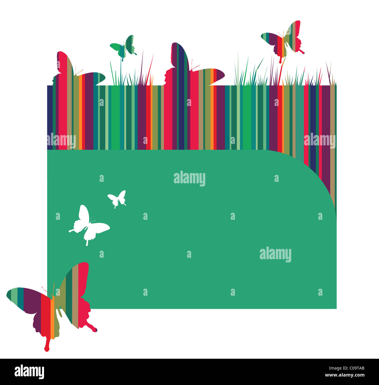 Butterfly and spring motif design. Striped colored texture, above full ...