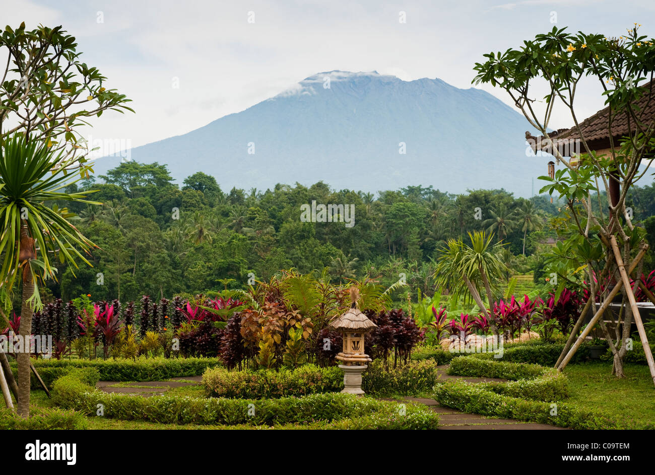 The volcano Gunung Agung provides a backdrop to this beautiful Balinese ...