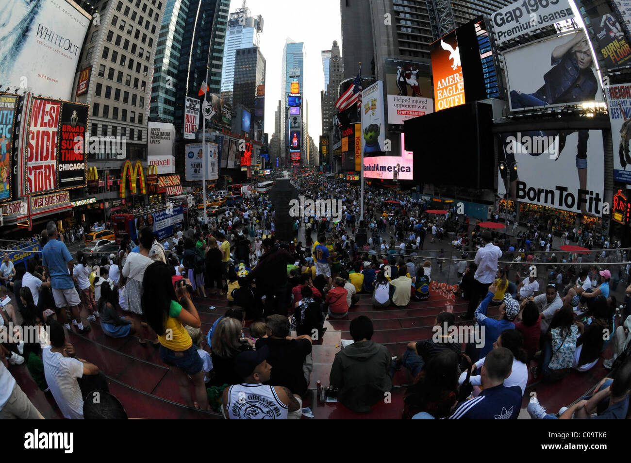 Times Square, fisheye lens, theater district, New York City, New York ...