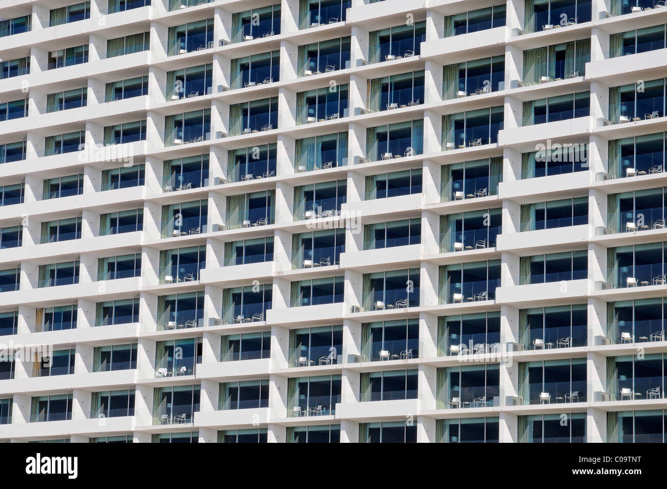 Many balconies, uniform, windows, facade, high-rise building, hotel ...