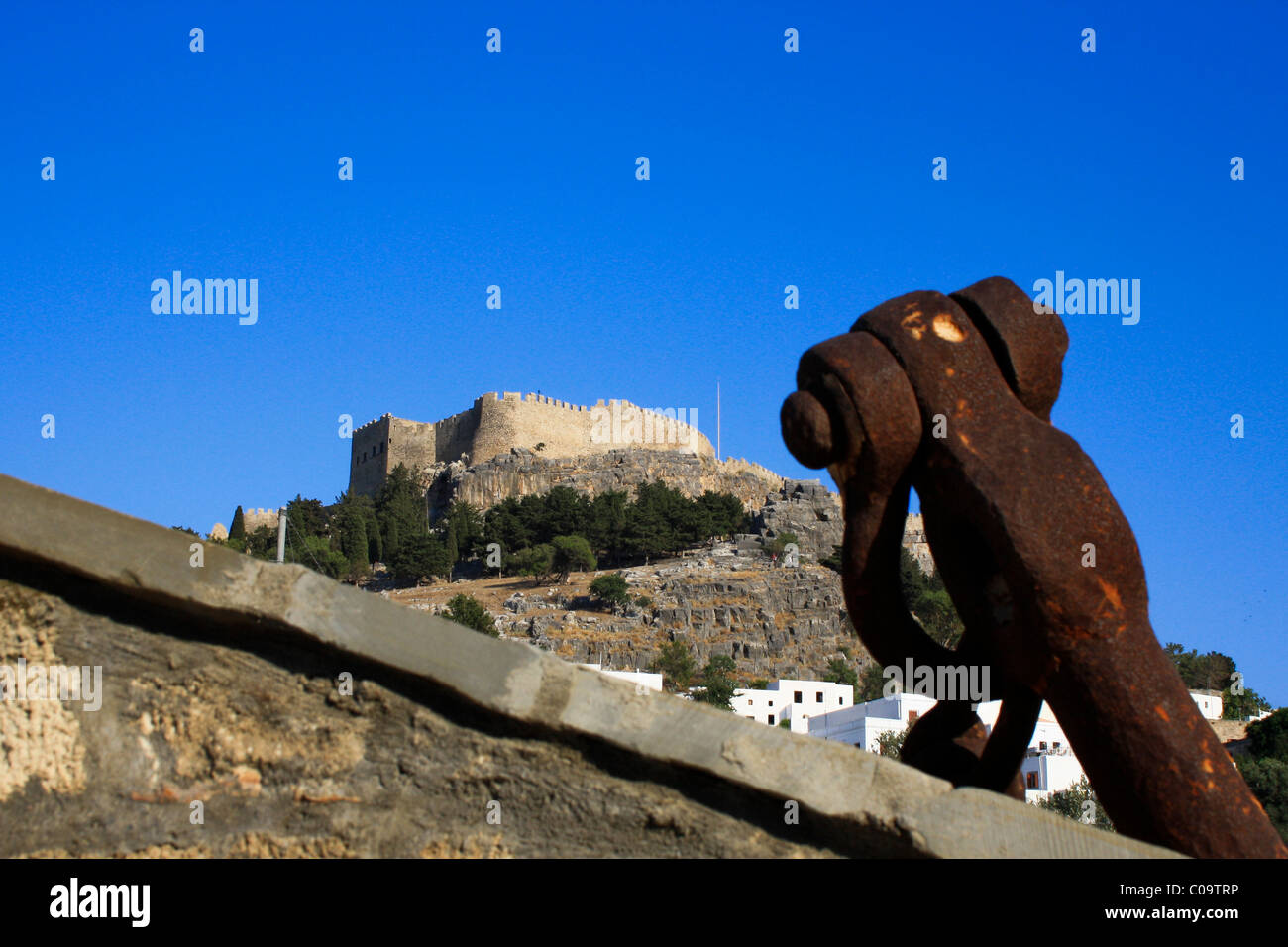 View of Lindos Castle, Rhodes, Greece, taken from below Stock Photo - Alamy