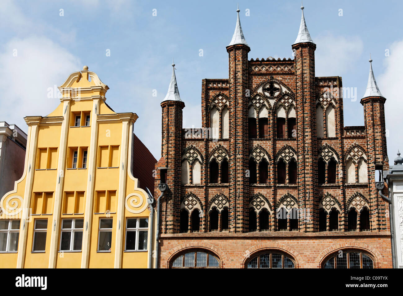 Brick gables, Wulflamhaus building from the 14th century, Hanseatic ...