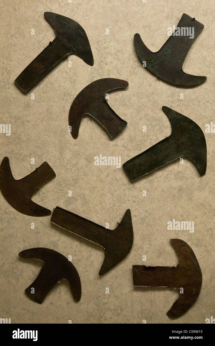 Mixtec Indian bronze tools, axe heads, on display at the National ...