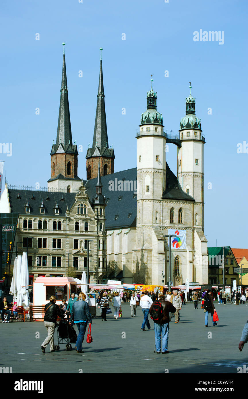 Marktplatz market square with Marktkirche church, Halle, Saxony-Anhalt ...