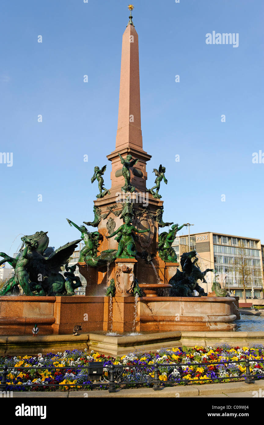 Fountain at the Augustusplatz square, Leipzig, Saxonia, Germany, Europe ...