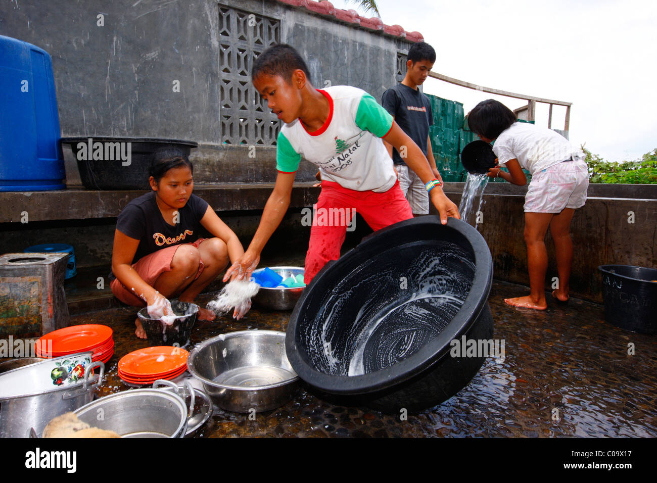 Children doing the dishes, Margaritha children's home, Marihat, Batak ...