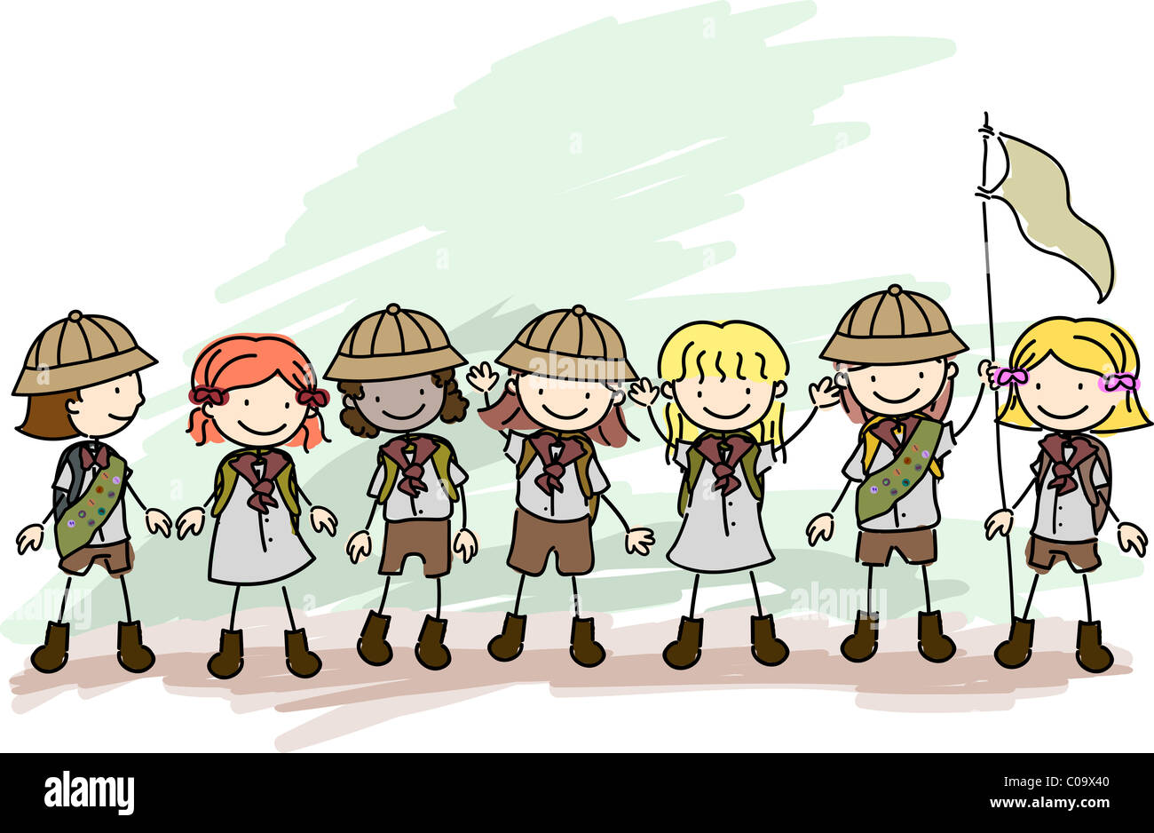Illustration of Girl Scouts in a Line Stock Photo - Alamy