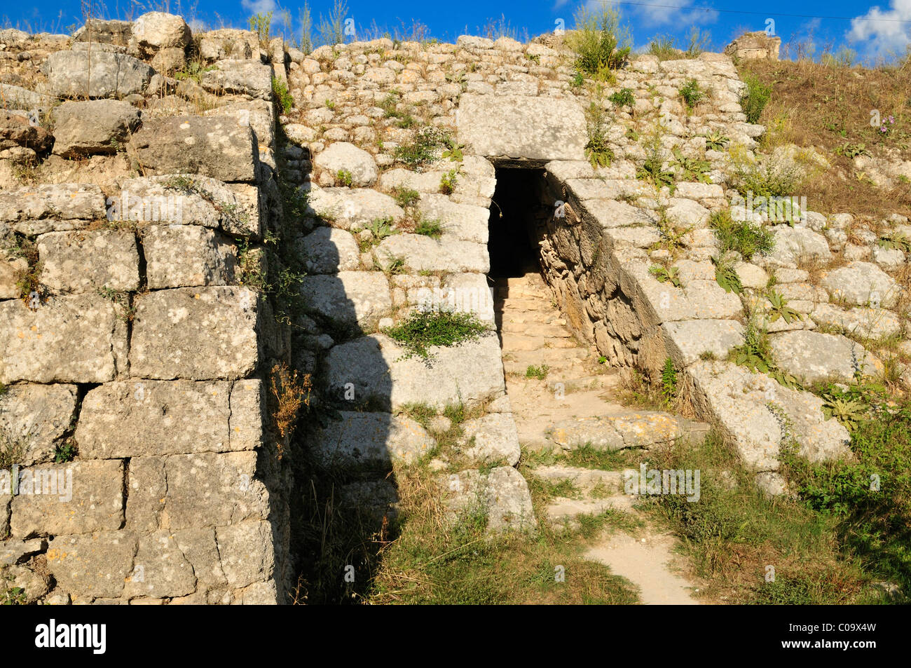 Antique city gate at the archeological site of Ugarit near Lattakia ...