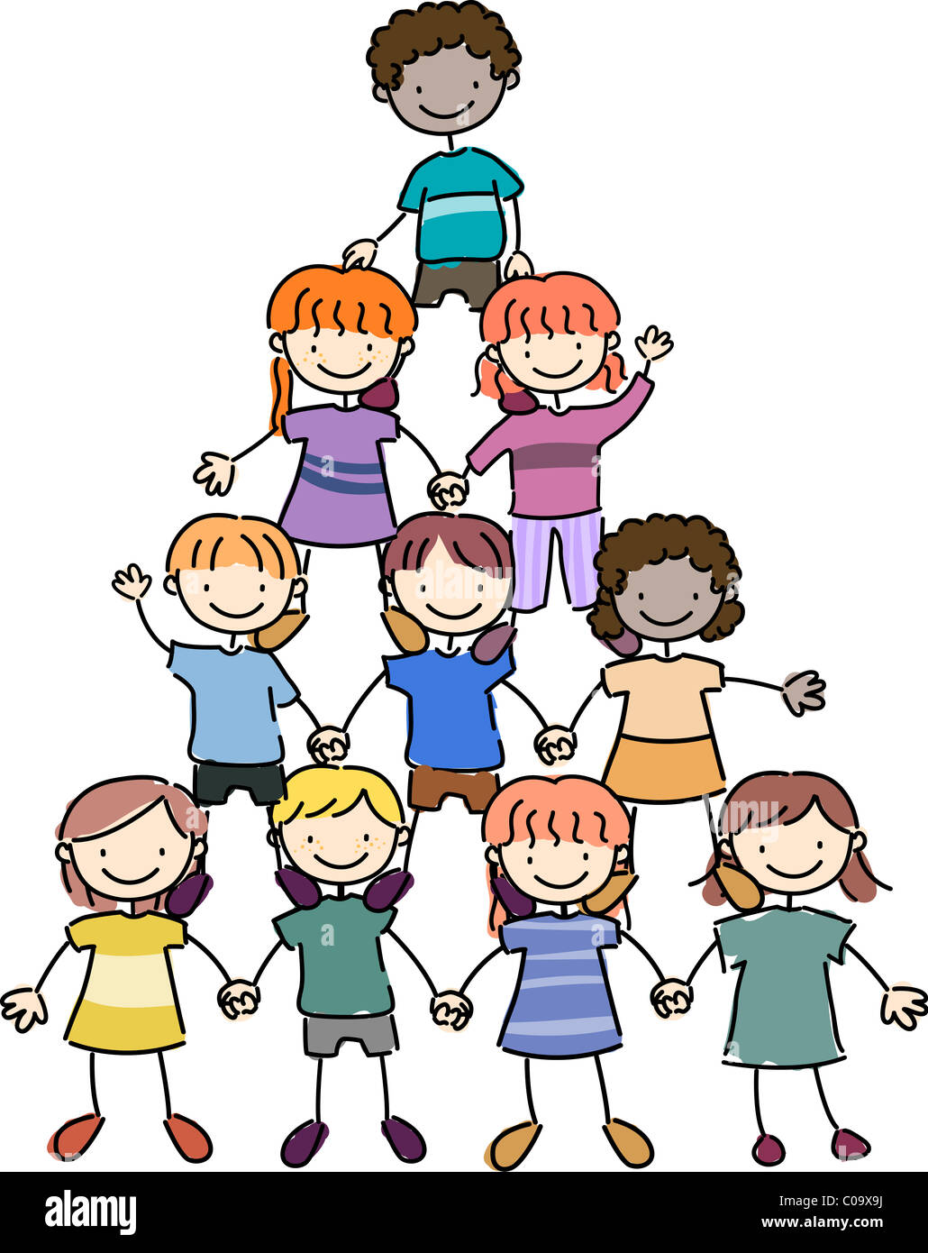 Illustration of Kids in a Pyramid Formation Stock Photo - Alamy
