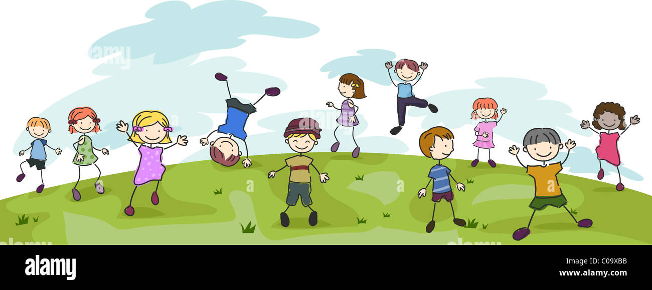 Illustration of Kids Performing Different Stunts in a Field Stock Photo ...