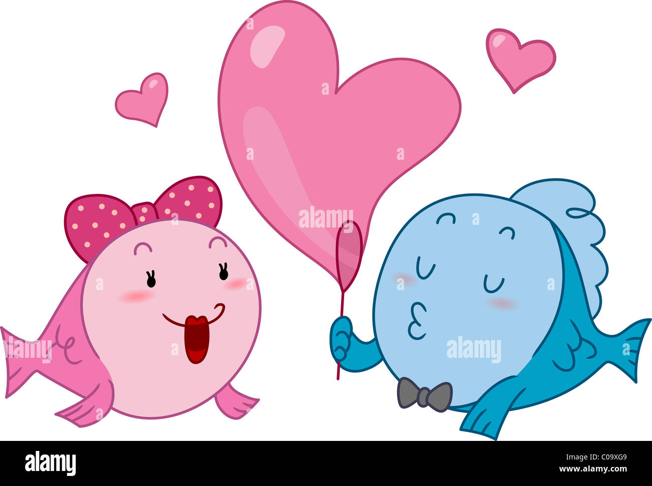 Illustration of a Male Fish Making a Heart-shaped Bubble for His Girl ...