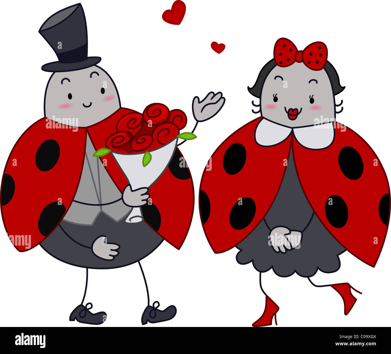 Illustration of a Male Ladybug Giving Flowers to a Female Ladybug Stock ...