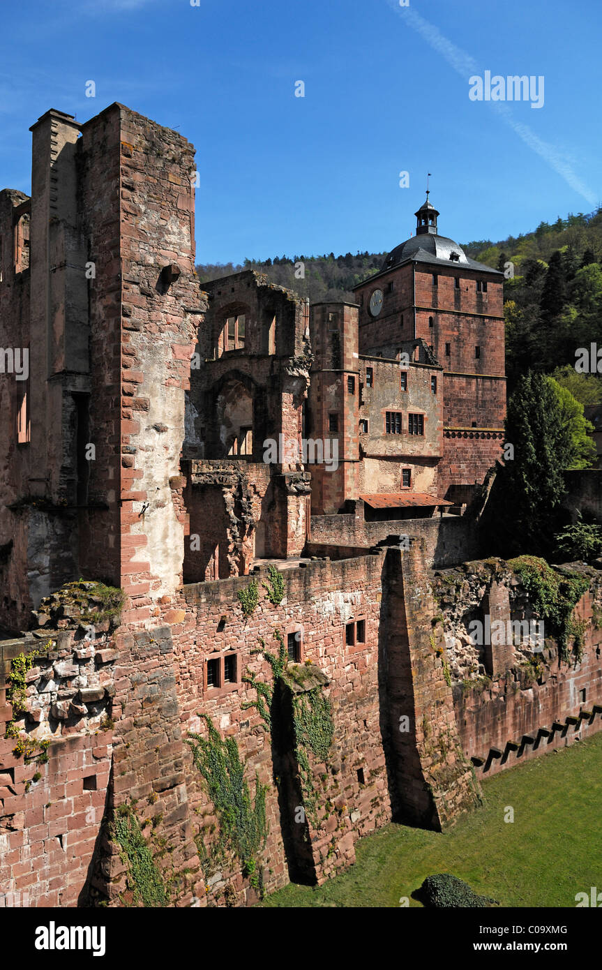 Heidelberg Castle ruins, destroyed in 1689, detail of the ruins of the ...
