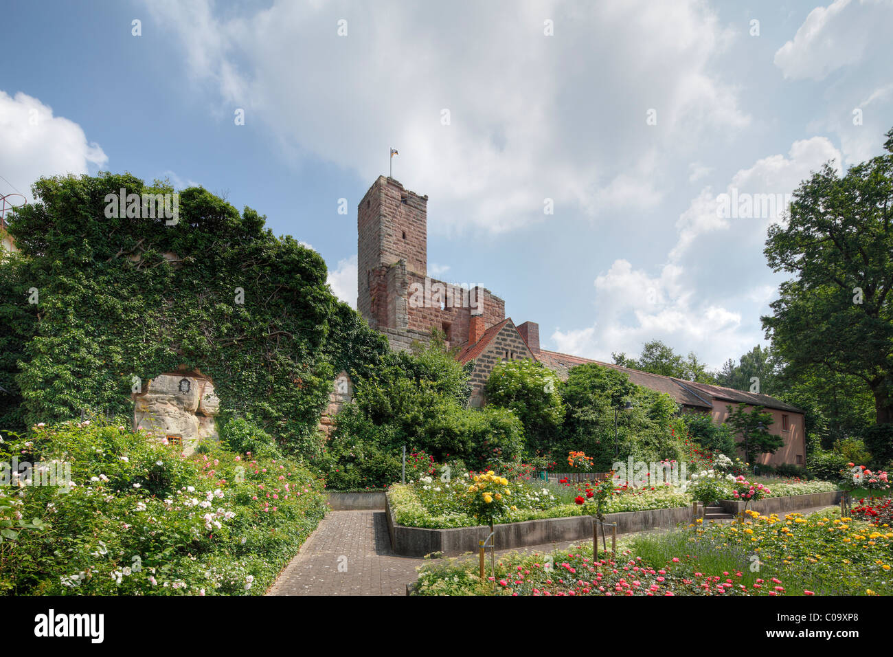 Castle and rose garden, Hilpoltstein, Middle Franconia, Franconia ...