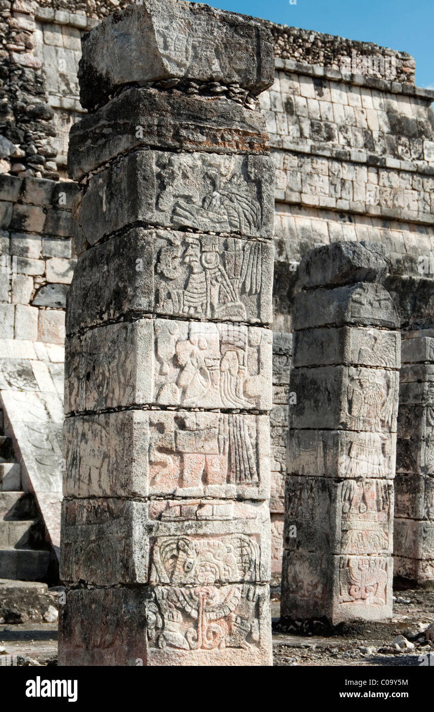 Mayan carving of a Warrior in stone column of the "Hall of Warriors" at ...