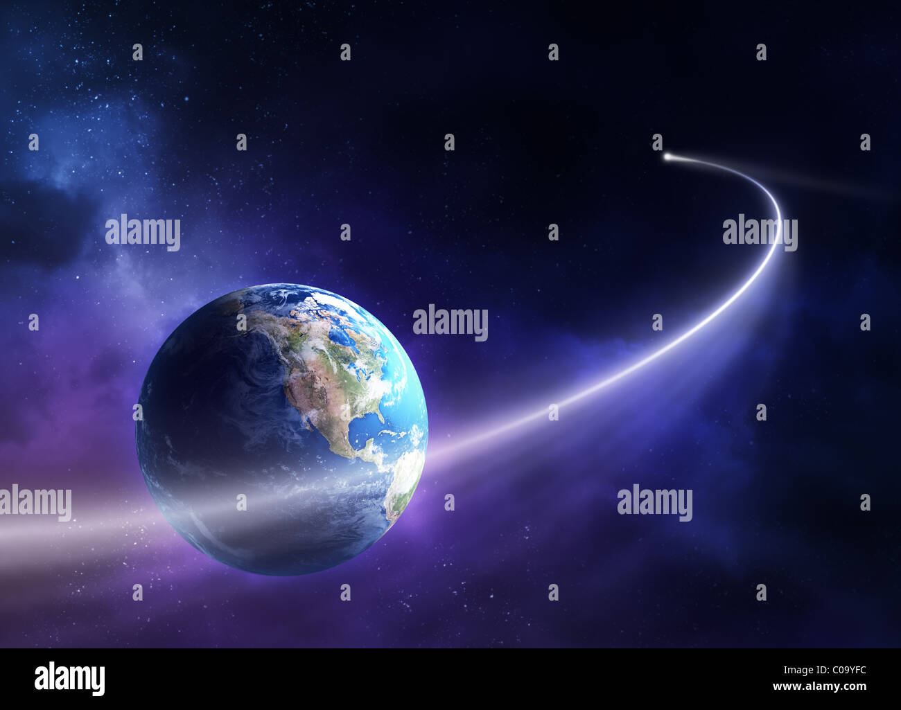 Comet passing in front of planet earth (uv map for 3d render from http ...