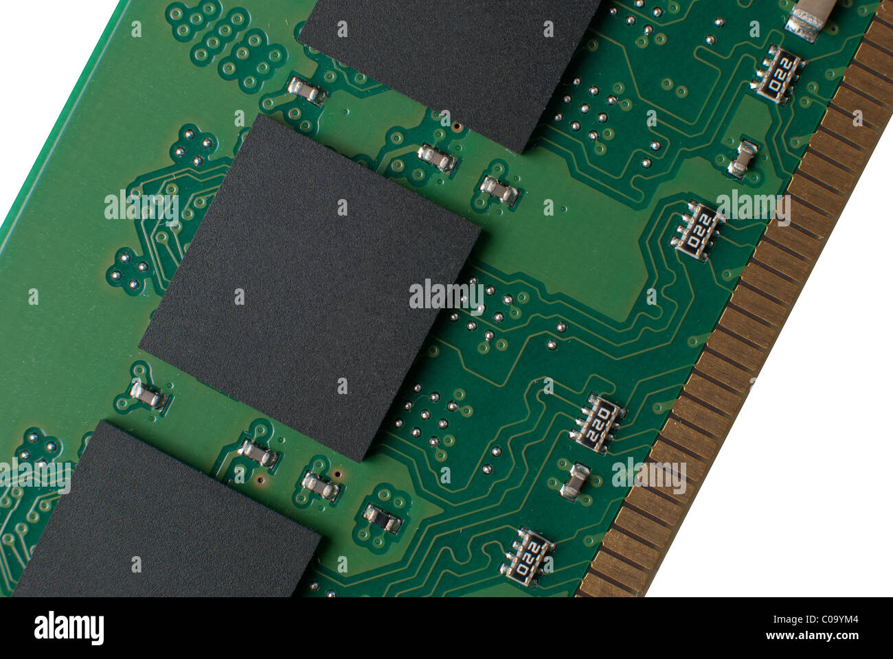 Memory chip circuit board detail isolated on white background Stock ...