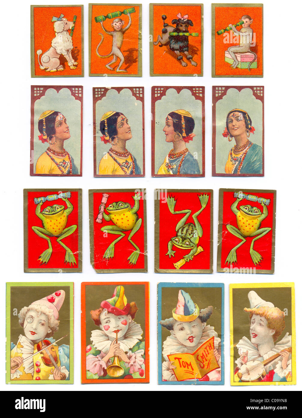 Cracker scraps published by Tom Smith circa 1925 showing frogs, clowns ...