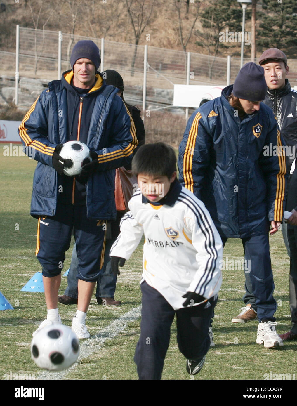 David Beckham Exercises with his LA Galaxy teammates during the team's ...