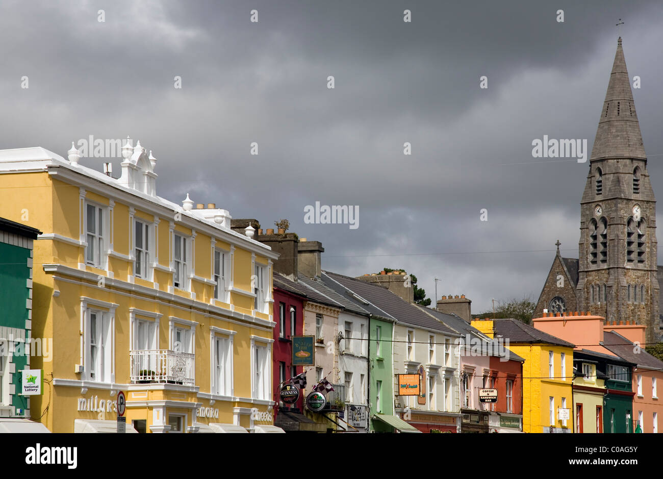 Town center and Catholic Church. Clifden city. Connemara region. County ...