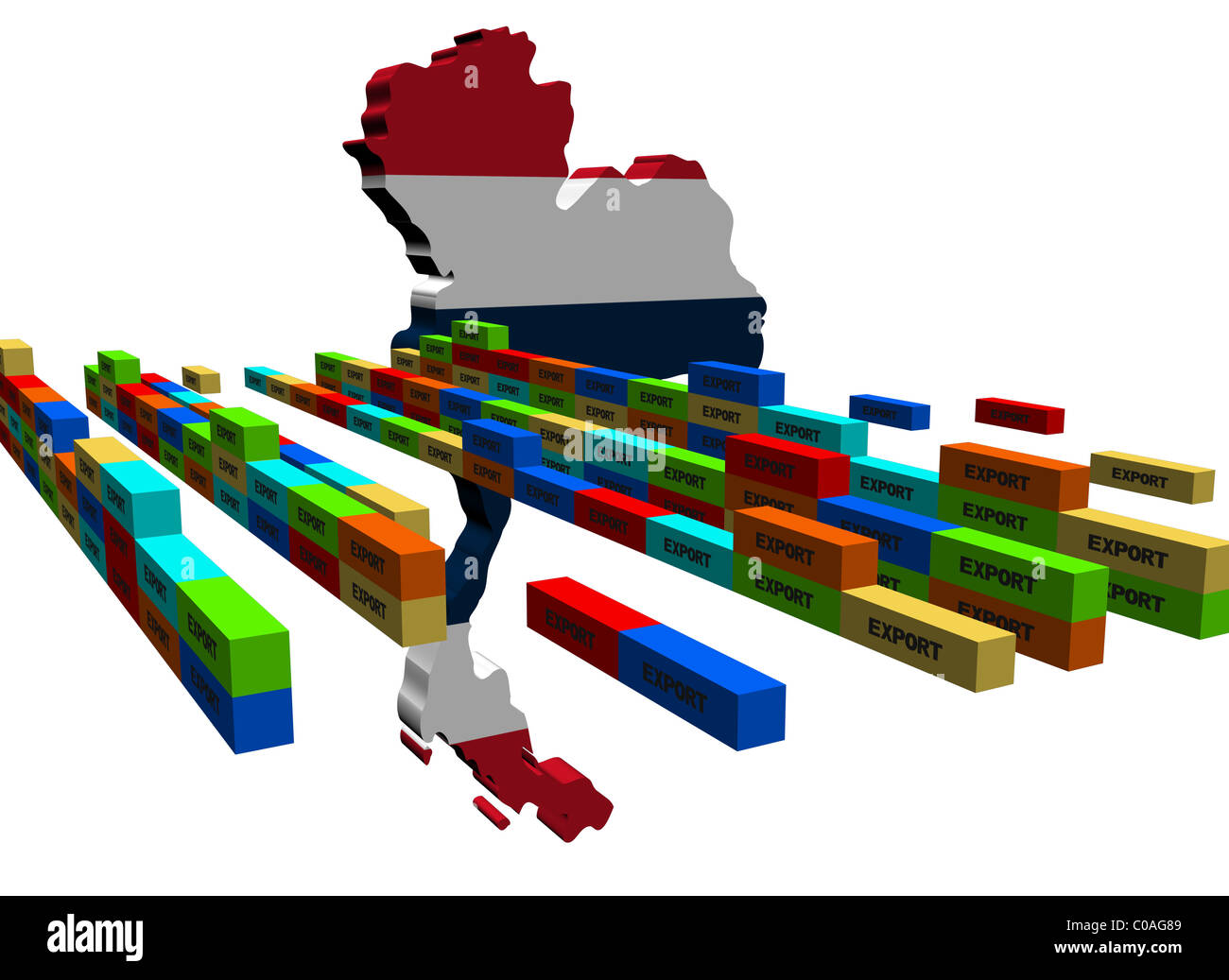 Thailand map with stacks of export containers illustration Stock Photo ...