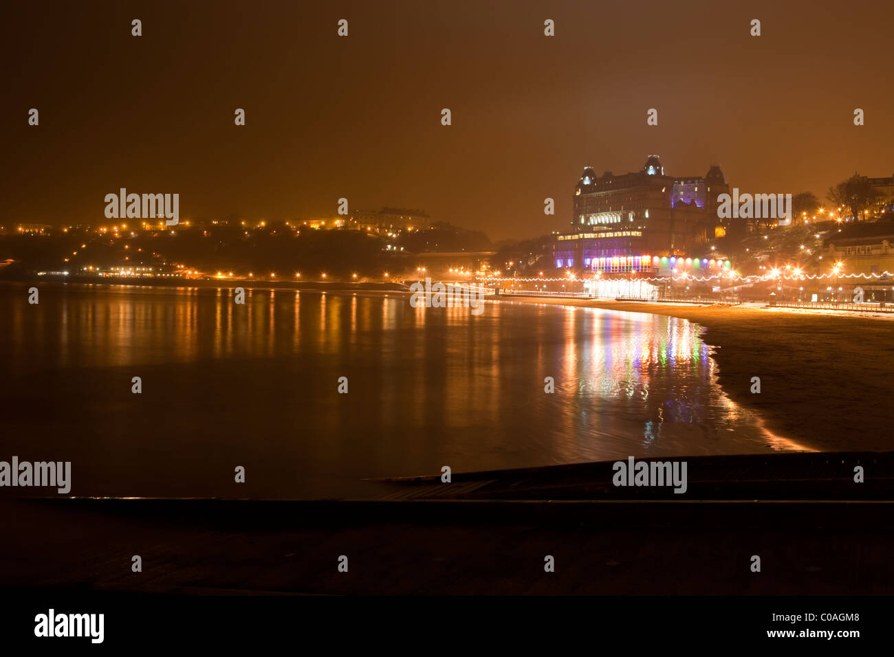 Scarborough South Bay and the Grand Hotel at night Stock Photo - Alamy