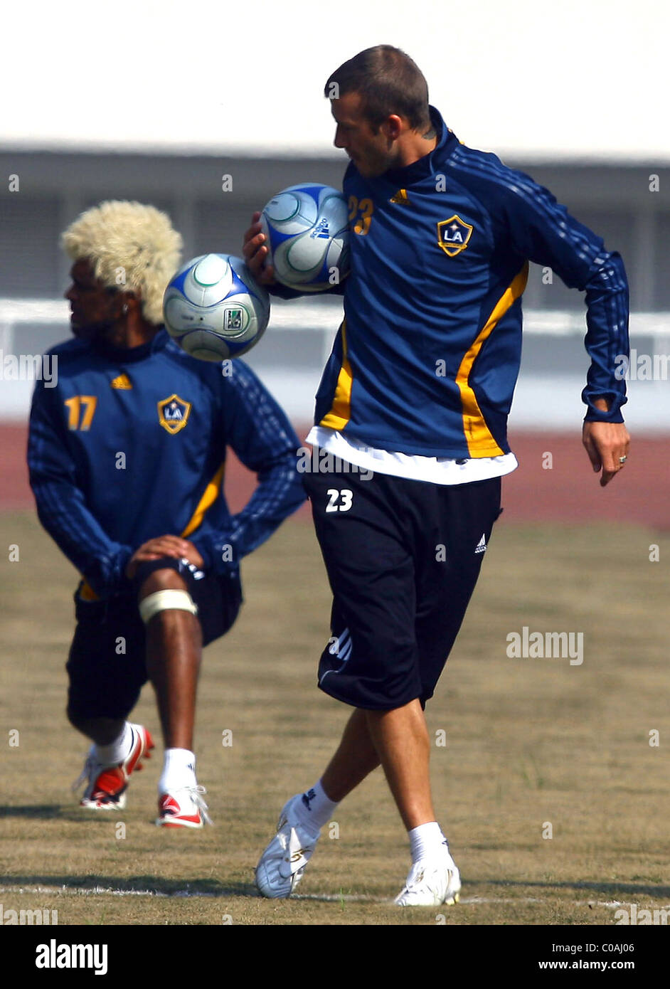 Los Angeles Galaxy midfielder David Beckham and defender Abel Xavier at ...