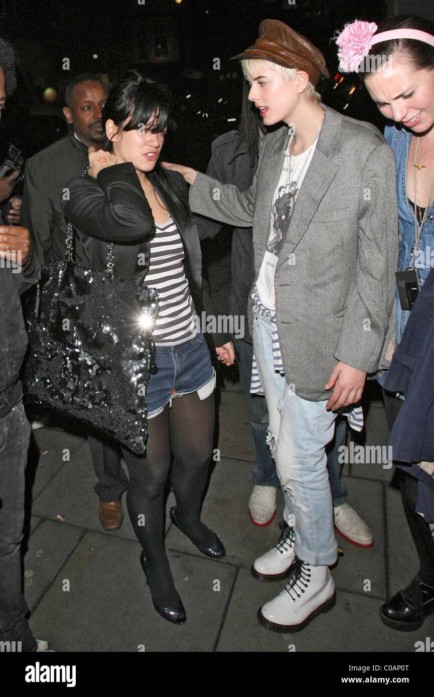Lily Allen and Agyness Deyn outside Bungalow 8 nightclub London ...