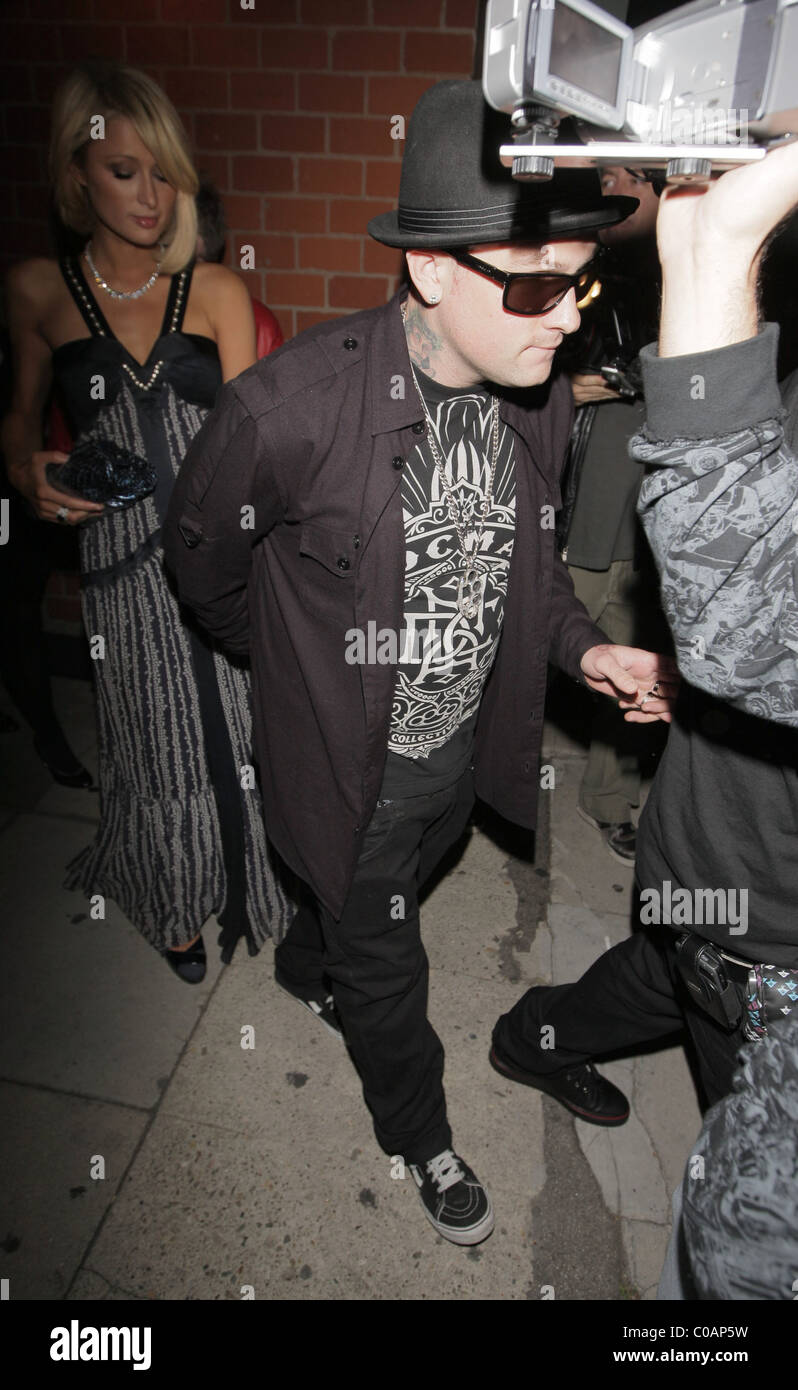 Paris Hilton and boyfriend rocker Benji Madden leaving Mr Chow after ...