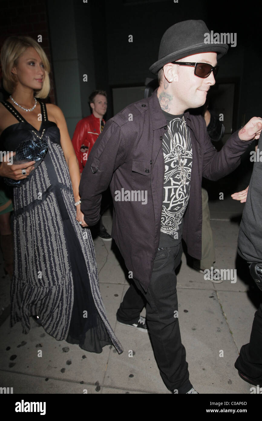 Paris Hilton and boyfriend rocker Benji Madden leaving Mr Chow after ...