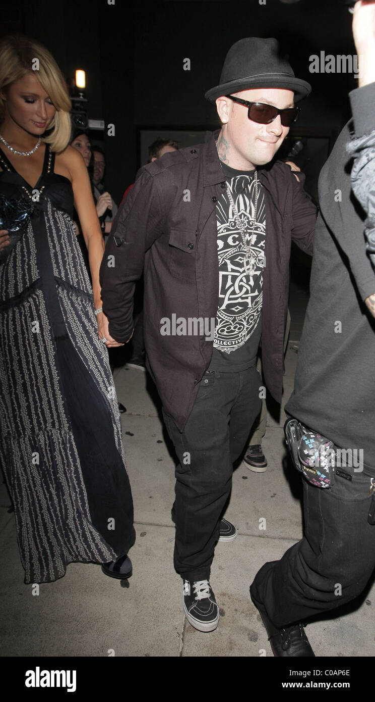 Paris Hilton and boyfriend rocker Benji Madden leaving Mr Chow after ...