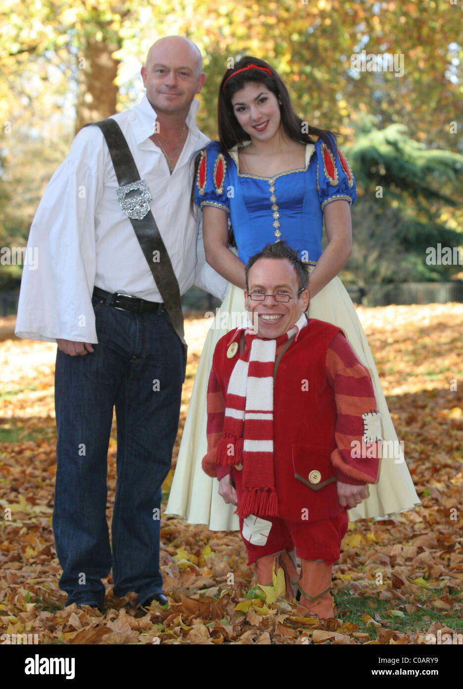 Ross Kemp (The Henchman), Aimie Atkinson (Snow White) and Warwick Davis ...