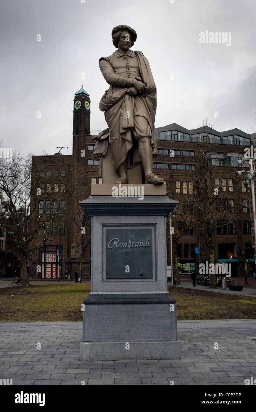 statue of the dutch painter rembrandt in amsterdam, the netherlands ...