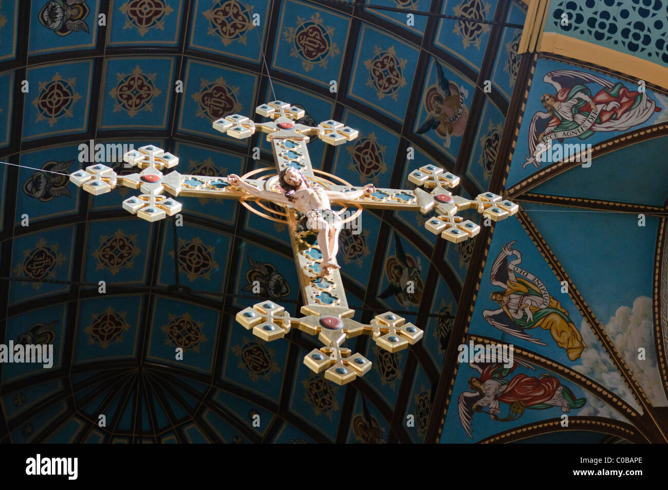 Crucifix suspended from a ceiling in a Roman Catholic cathedral Stock ...