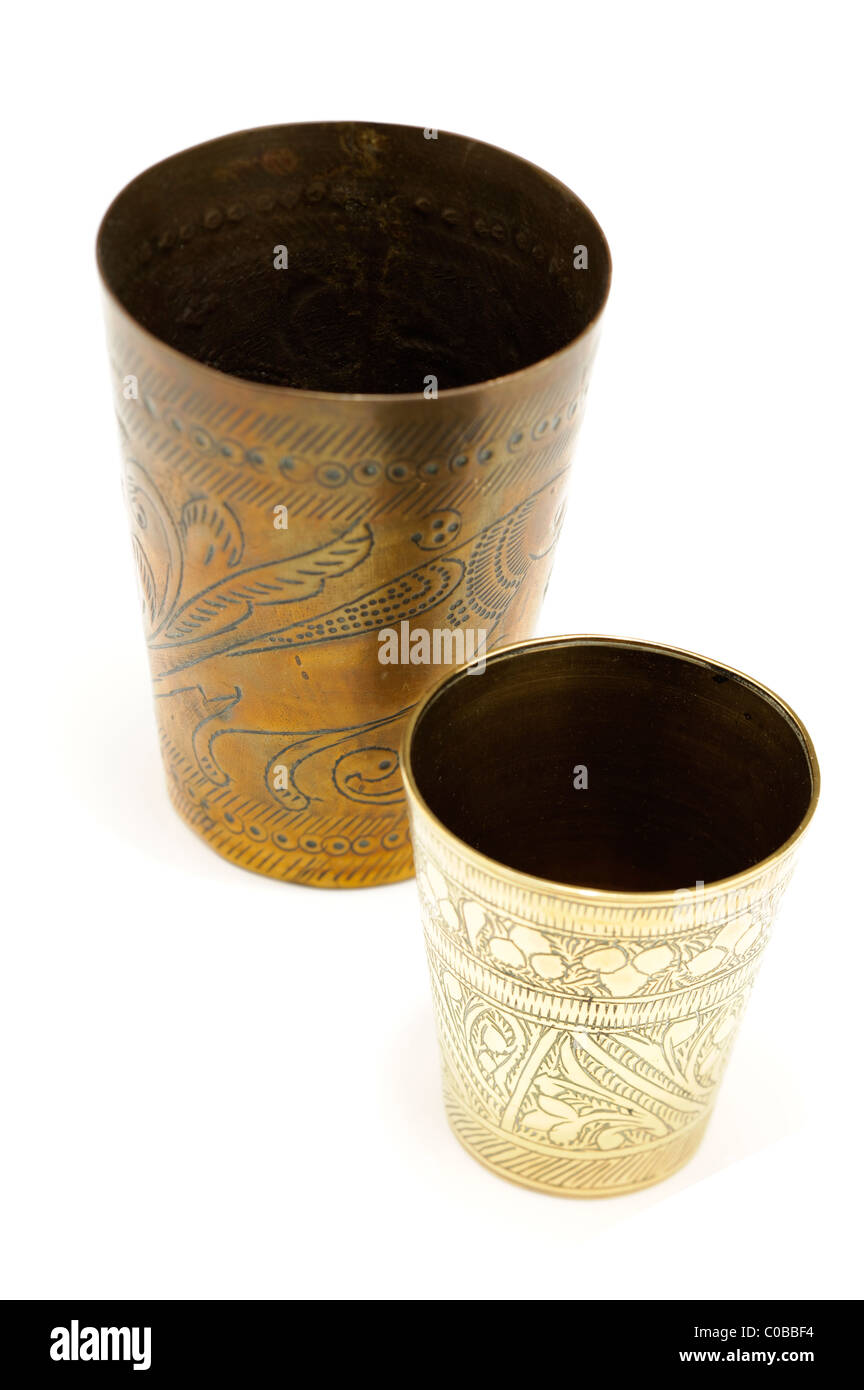 Two brass vintage spirit drinking containers Stock Photo - Alamy