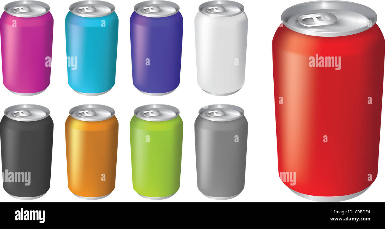 plain color soda or fizzy drink cans in different colorways Stock Photo ...